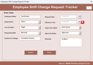 Employee Shift Change Request Tracker in Excel - Next Gen Templates