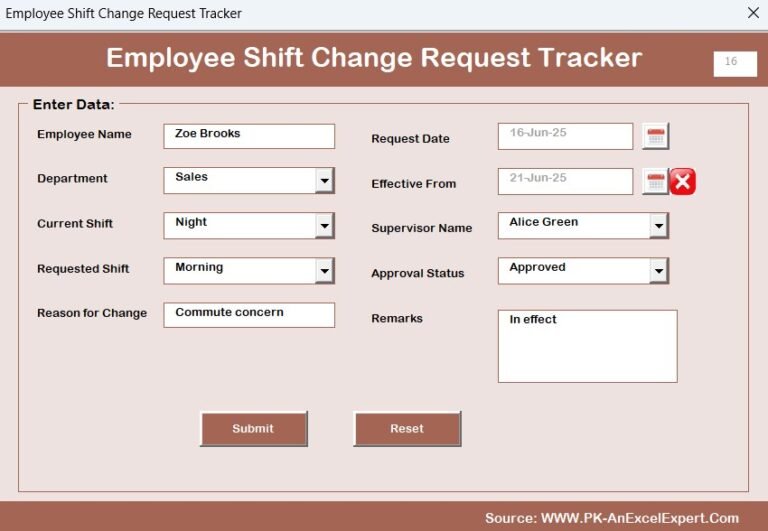 Employee Shift Change Request Tracker in Excel - Next Gen Templates