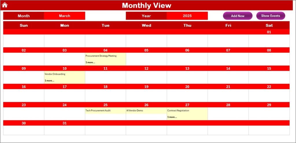 Technology Procurement AI Implementation Calendar in Excel - Next Gen ...