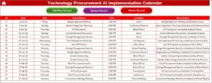 Technology Procurement AI Implementation Calendar in Excel - Next Gen ...