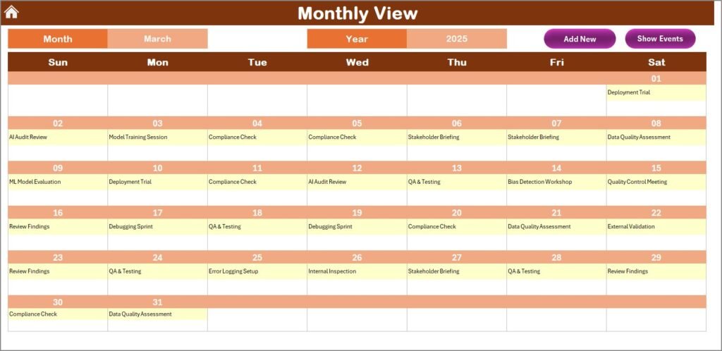 Technology Quality Control AI Implementation Calendar in Excel - Next ...