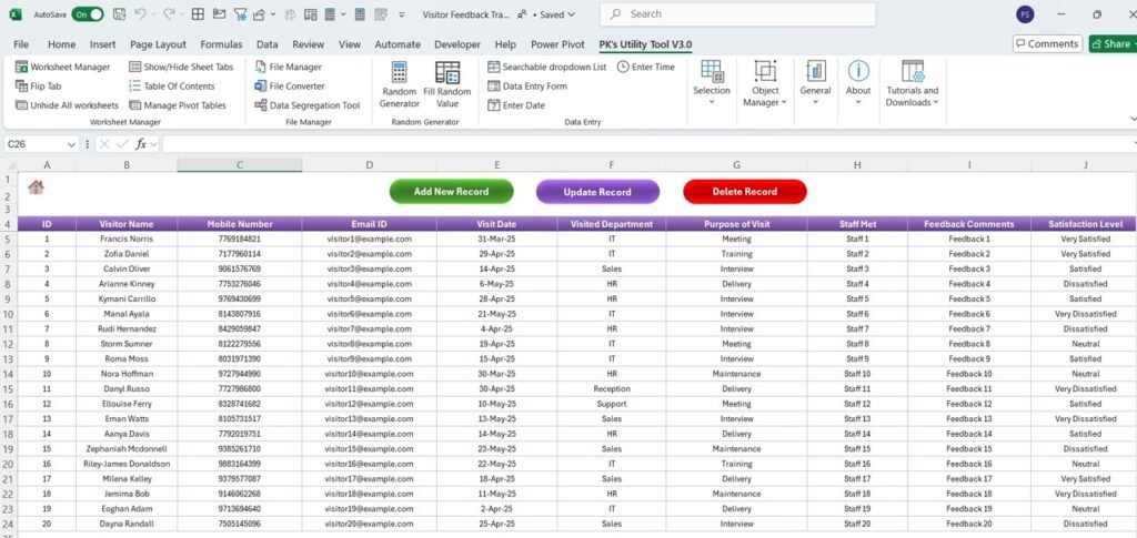 Visitor Feedback Tracker in Excel - Next Gen Templates
