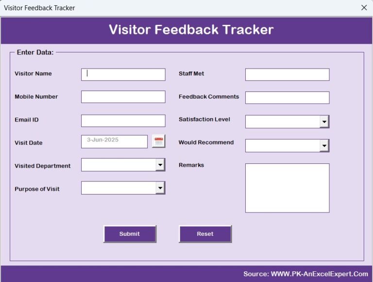 Visitor Feedback Tracker in Excel - Next Gen Templates