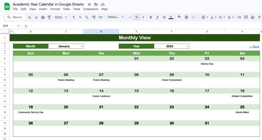 Academic Year Calendar in Google Sheets - Next Gen Templates
