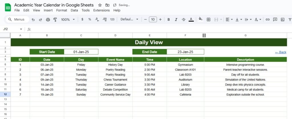 Academic Year Calendar in Google Sheets - Next Gen Templates