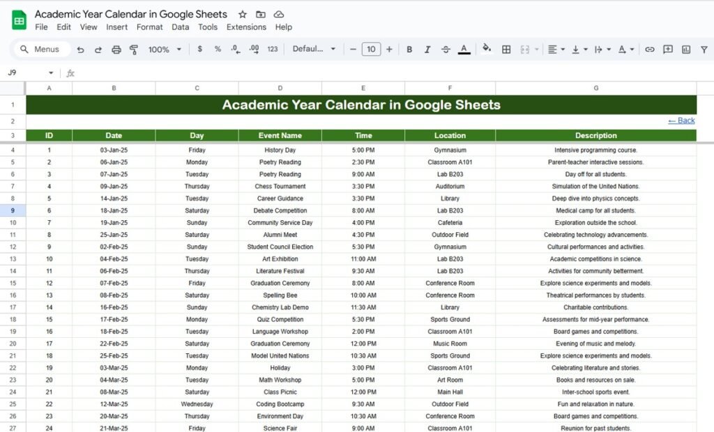 Academic Year Calendar in Google Sheets - Next Gen Templates