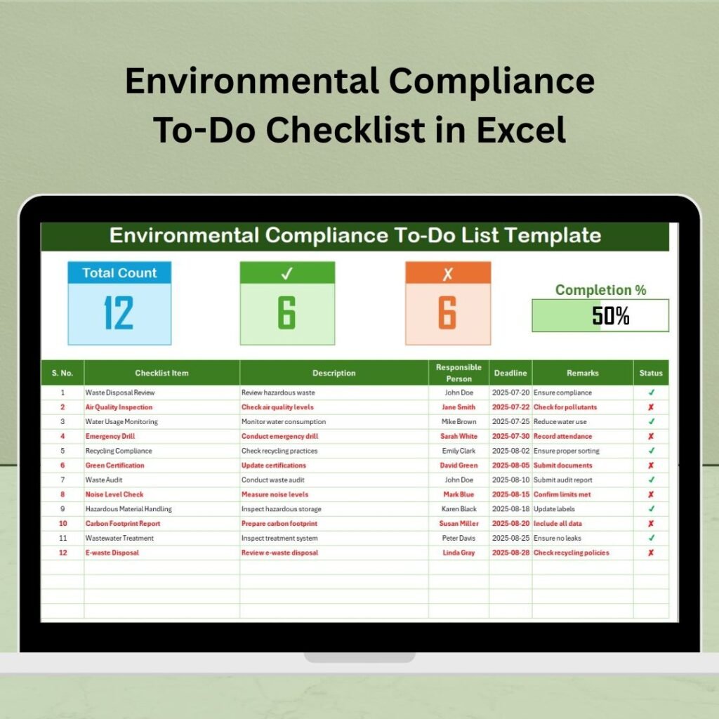 Environmental Compliance Checklist in Excel - Next Gen Templates