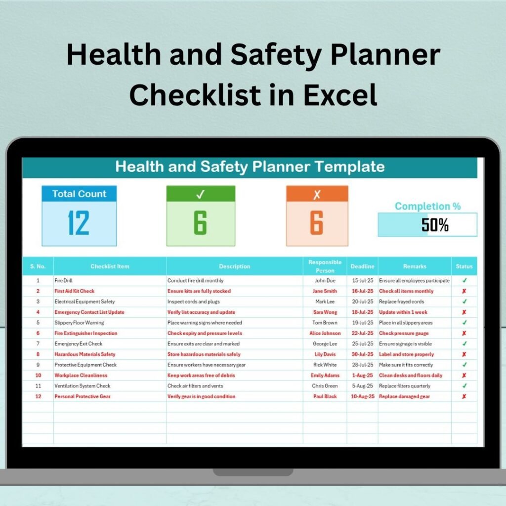Health and Safety To-Do List Checklist in Excel - Next Gen Templates