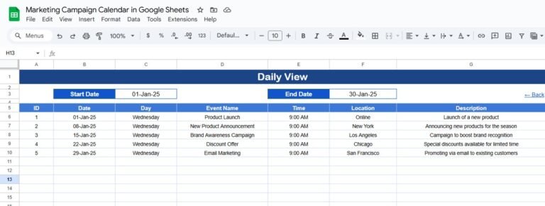 Marketing Campaign Calendar in Google Sheets - Next Gen Templates