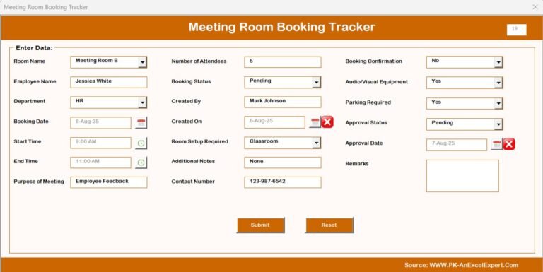 Meeting Room Booking Tracker in Excel - Next Gen Templates