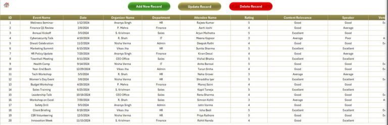 Office Event Feedback Tracker in Excel - Next Gen Templates