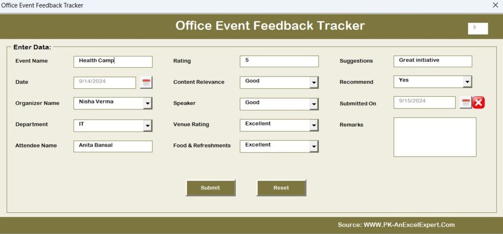 Office Event Feedback Tracker in Excel - Next Gen Templates
