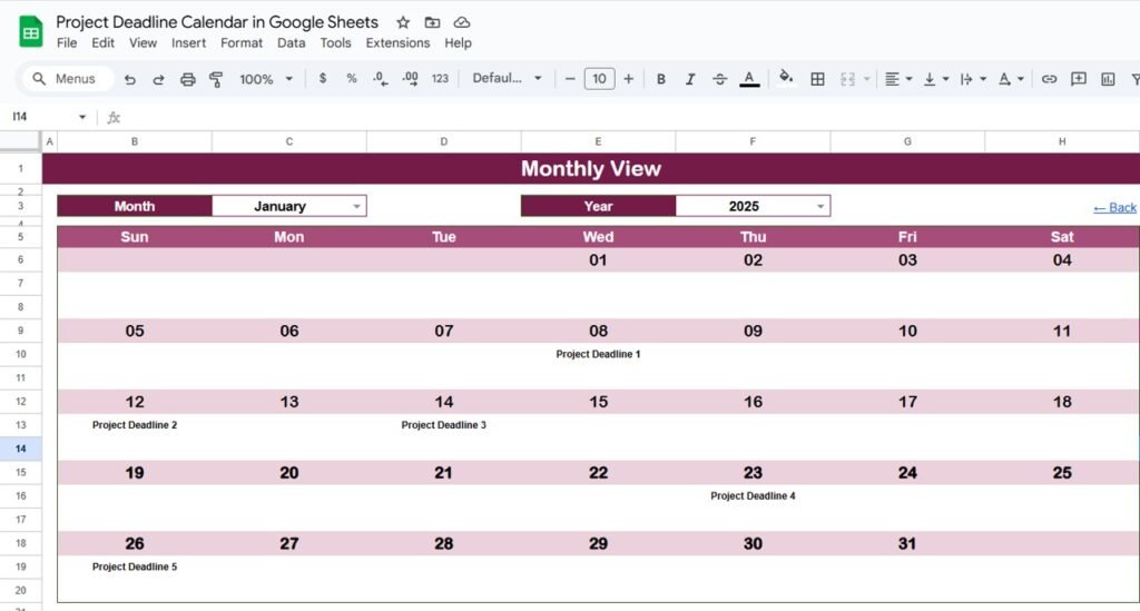 Project Deadline Calendar in Google Sheets - Next Gen Templates