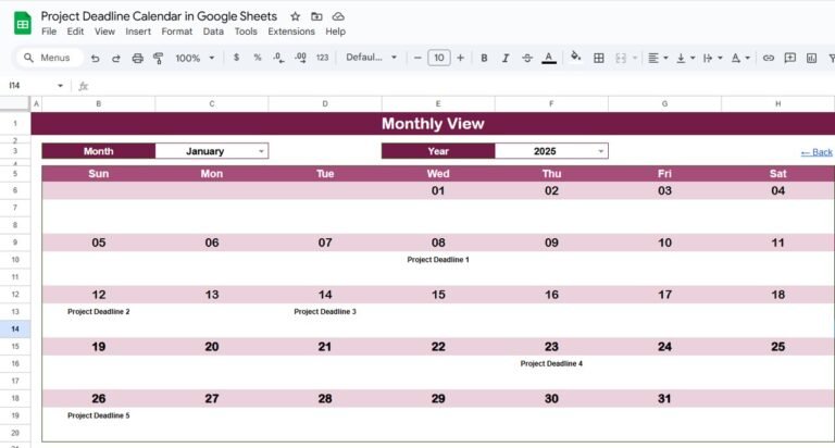 Project Deadline Calendar in Google Sheets - Next Gen Templates