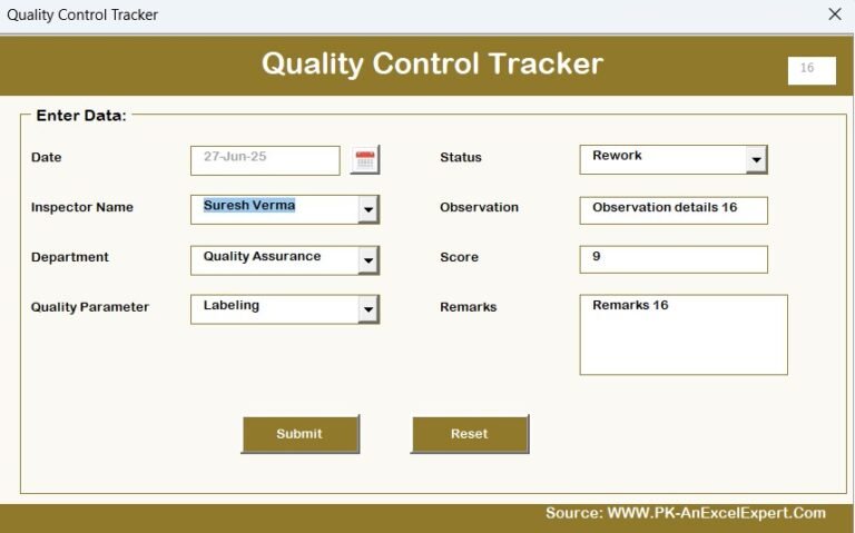 Quality Control Tracker in Excel - Next Gen Templates