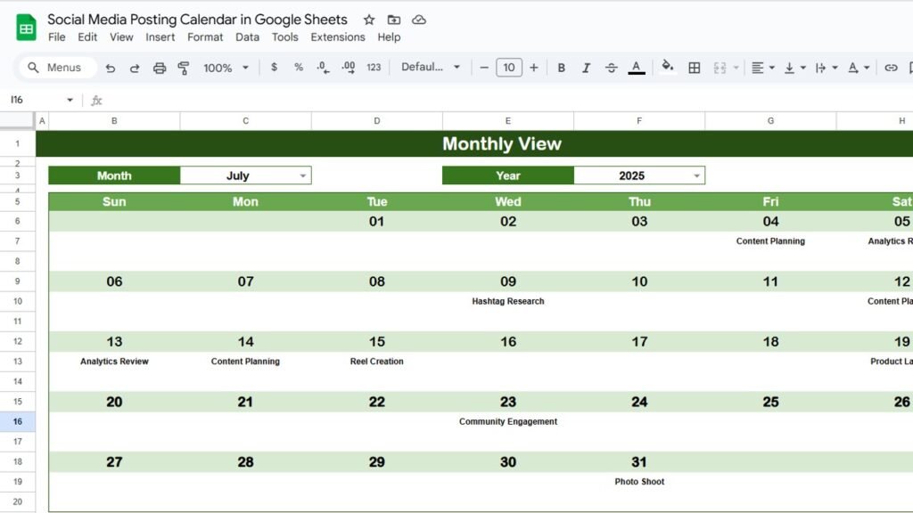 Social Media Posting Calendar in Google Sheets - Next Gen Templates
