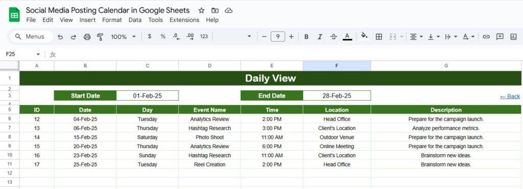 Social Media Posting Calendar in Google Sheets - Next Gen Templates