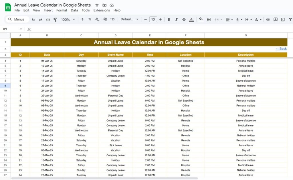 Annual Leave Calendar in Google Sheets - Next Gen Templates