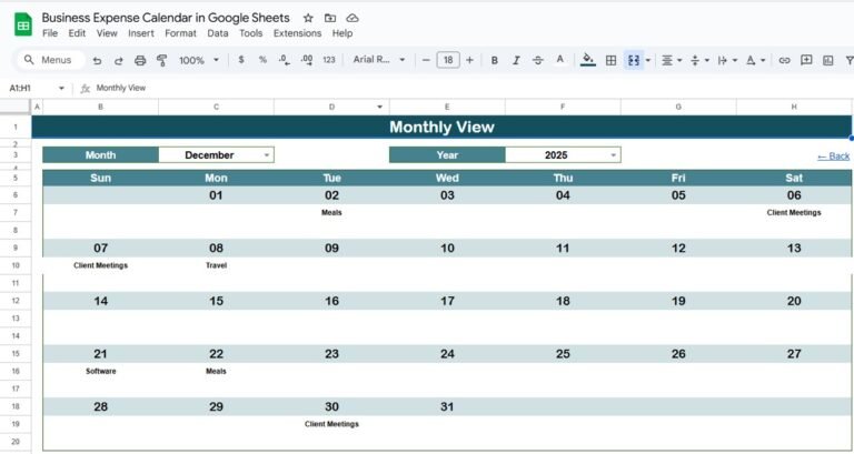 Business Expense Calendar in Google Sheets - Next Gen Templates