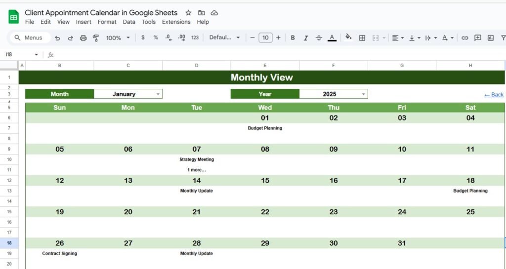 Client Appointment Calendar in Google Sheets - Next Gen Templates
