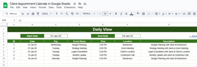 Client Appointment Calendar in Google Sheets - Next Gen Templates