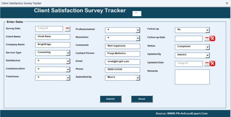 Client Satisfaction Survey Tracker in Excel - Next Gen Templates