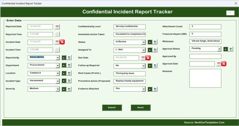 Confidential Incident Report Tracker in Excel - Next Gen Templates