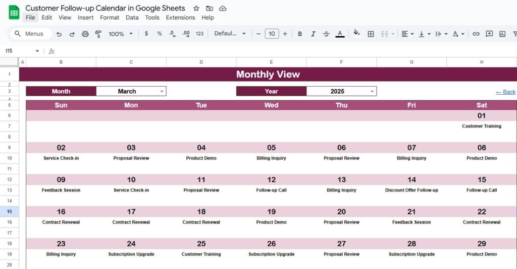 Customer Follow-up Calendar in Google Sheets - Next Gen Templates