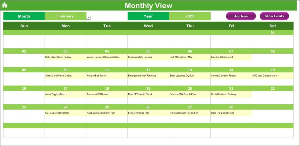 Education Logistics Remote Work Calendar in Excel - Next Gen Templates