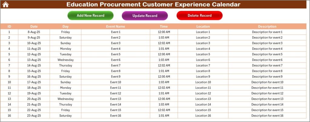Education Procurement Customer Experience Calendar in Excel - Next Gen ...
