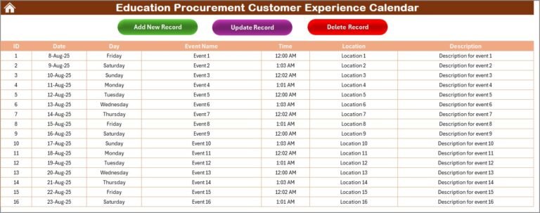 Education Procurement Customer Experience Calendar in Excel - Next Gen ...