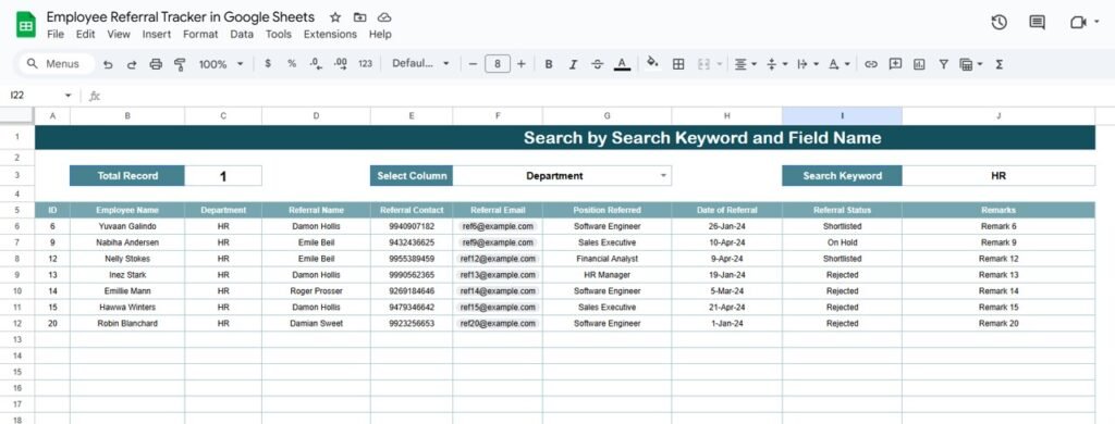 Employee Referral Tracker in Google Sheets - Next Gen Templates
