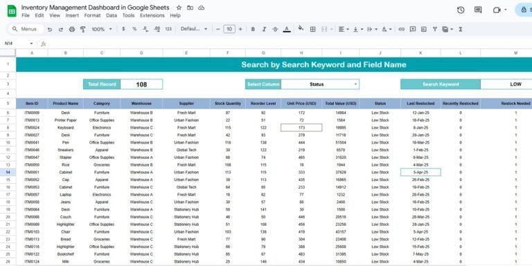 Inventory Management Dashboard in Google Sheets - Next Gen Templates