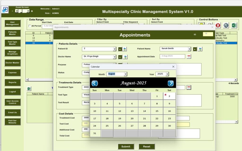 Multispecialty Clinic Management System V1.0 in Excel - Next Gen Templates