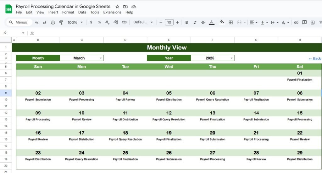 Payroll Processing Calendar in Google Sheets - Next Gen Templates