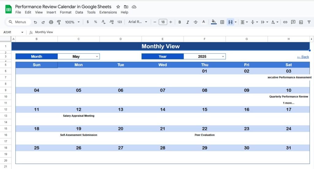 Performance Review Calendar in Google Sheets - Next Gen Templates