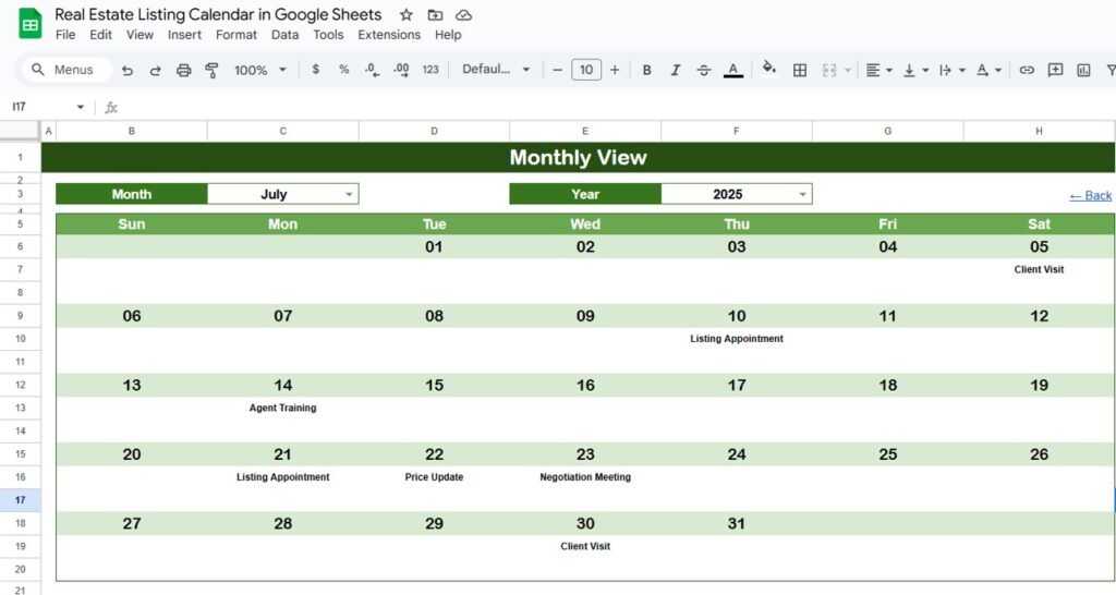 Real Estate Listing Calendar in Google Sheets - Next Gen Templates