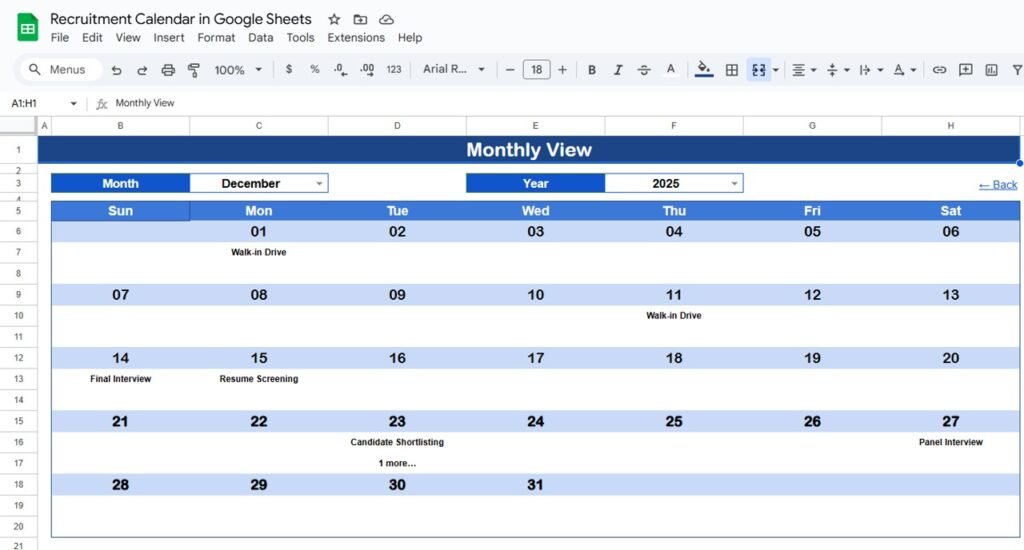 Recruitment Calendar in Google Sheets - Next Gen Templates