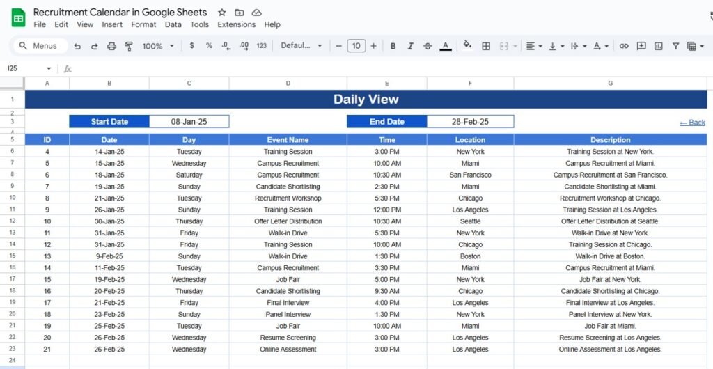 Recruitment Calendar in Google Sheets - Next Gen Templates