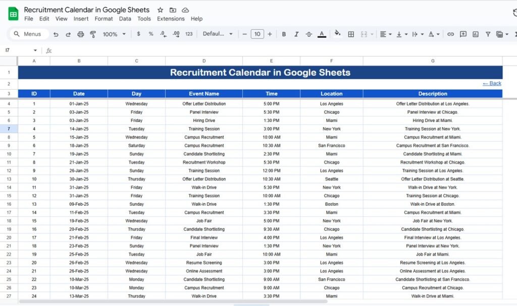Recruitment Calendar in Google Sheets - Next Gen Templates