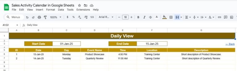 Sales Activity Calendar in Google Sheets - Next Gen Templates