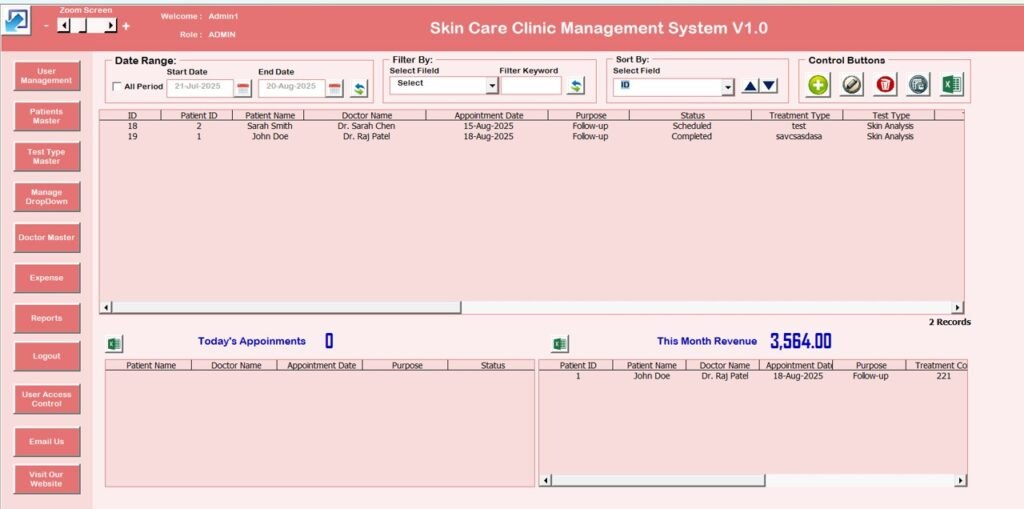 Skin Care Clinic Management System V1.0 - Next Gen Templates