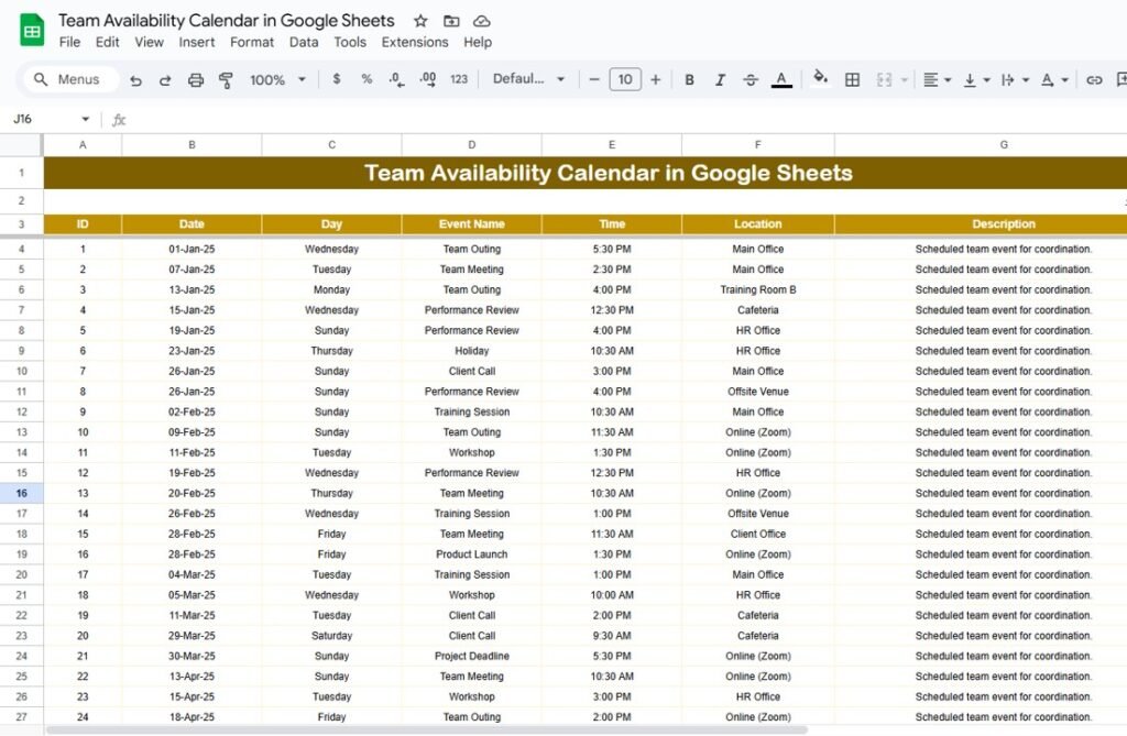 Team Availability Calendar in Google Sheets - Next Gen Templates