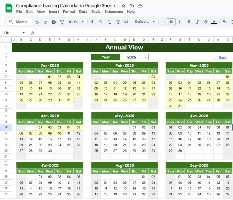 Compliance Training Calendar in Google Sheets - Next Gen Templates