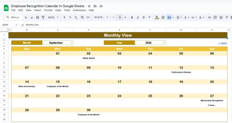 Employee Recognition Calendar in Google Sheets - Next Gen Templates