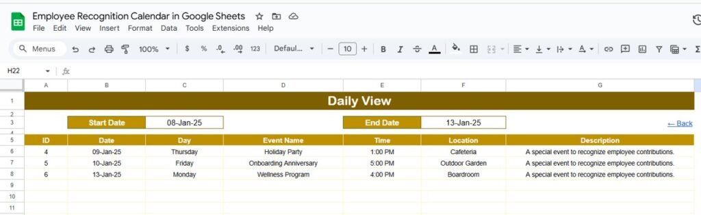 Employee Recognition Calendar in Google Sheets - Next Gen Templates