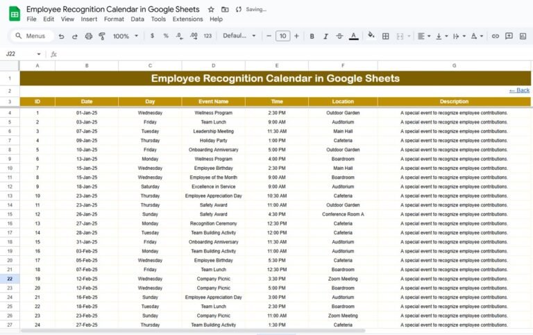 Employee Recognition Calendar in Google Sheets - Next Gen Templates