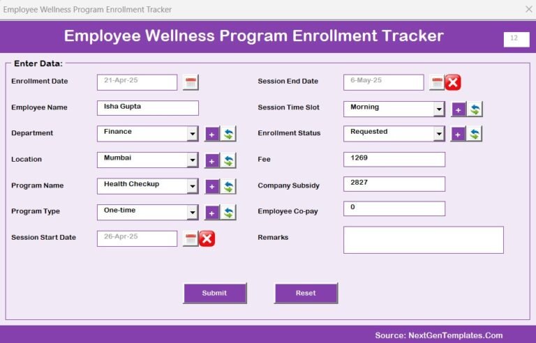 Employee Wellness Program Enrolment Tracker in Excel - Next Gen Templates