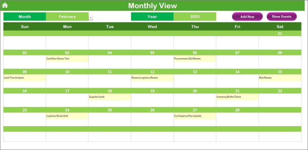 Finance Operations Supply Chain Resilience Calendar in Excel - Next Gen ...