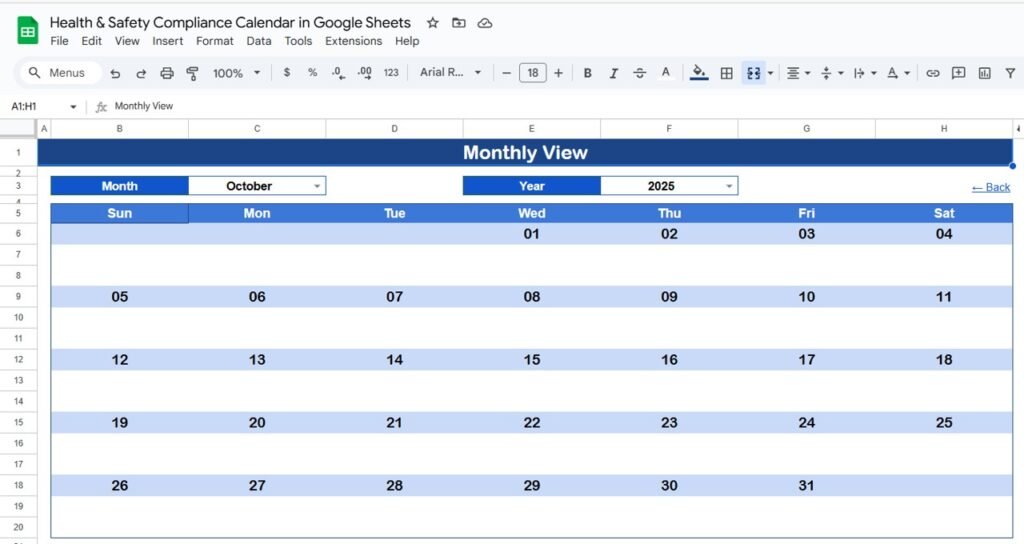 Health & Safety Compliance Calendar in Google Sheets - Next Gen Templates